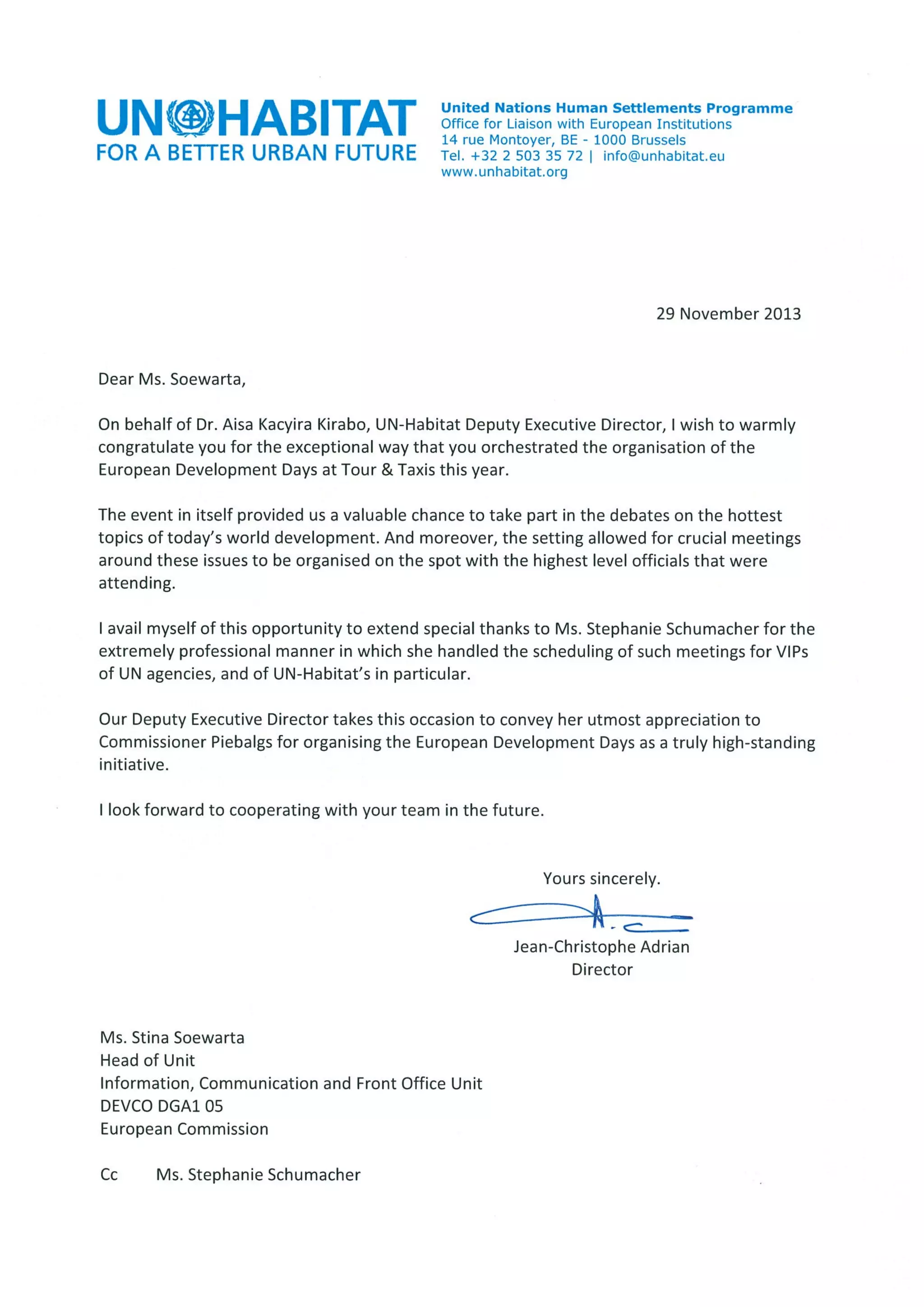 TY letter Head of UN HABITAT_EDD | PDF