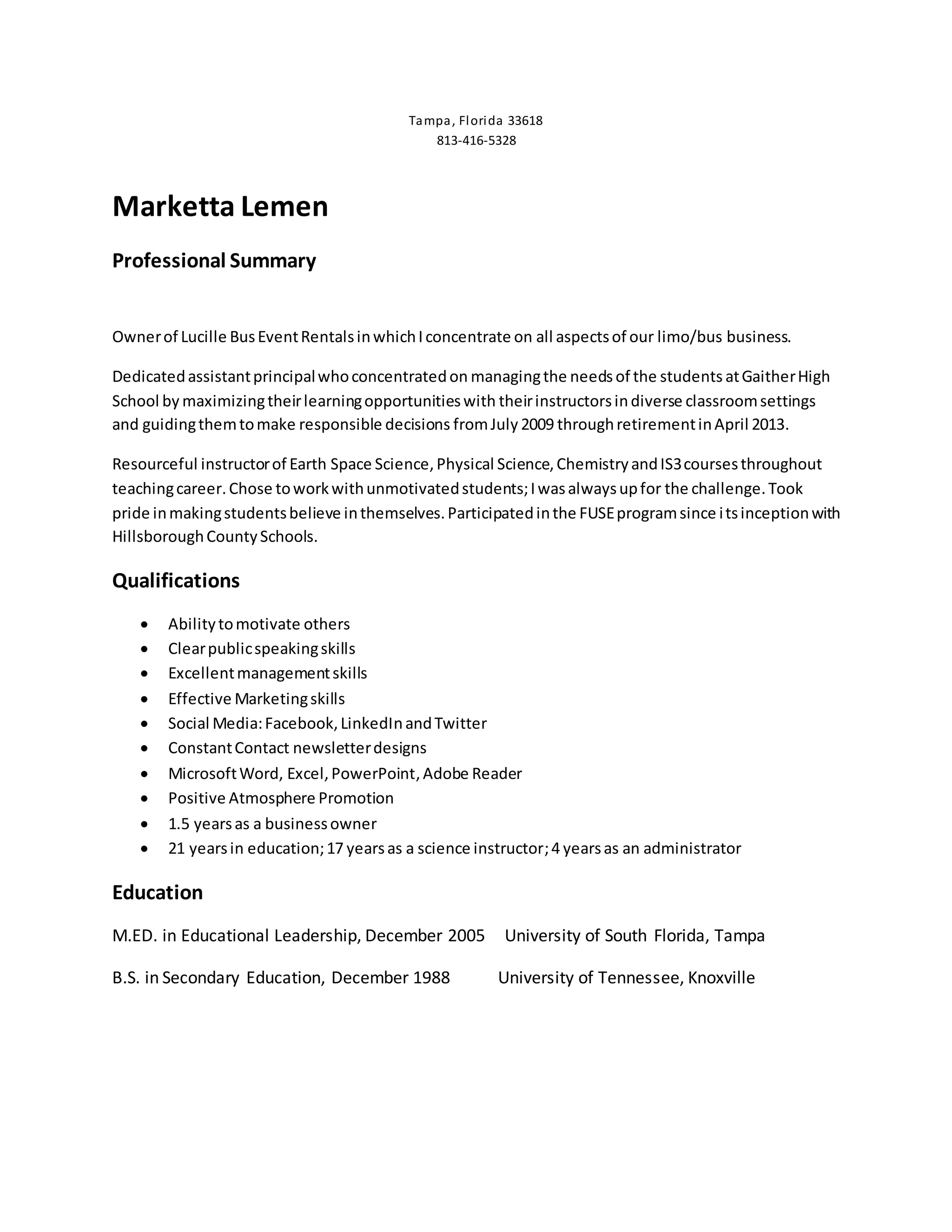 Marketta's Business Resume without address | PDF