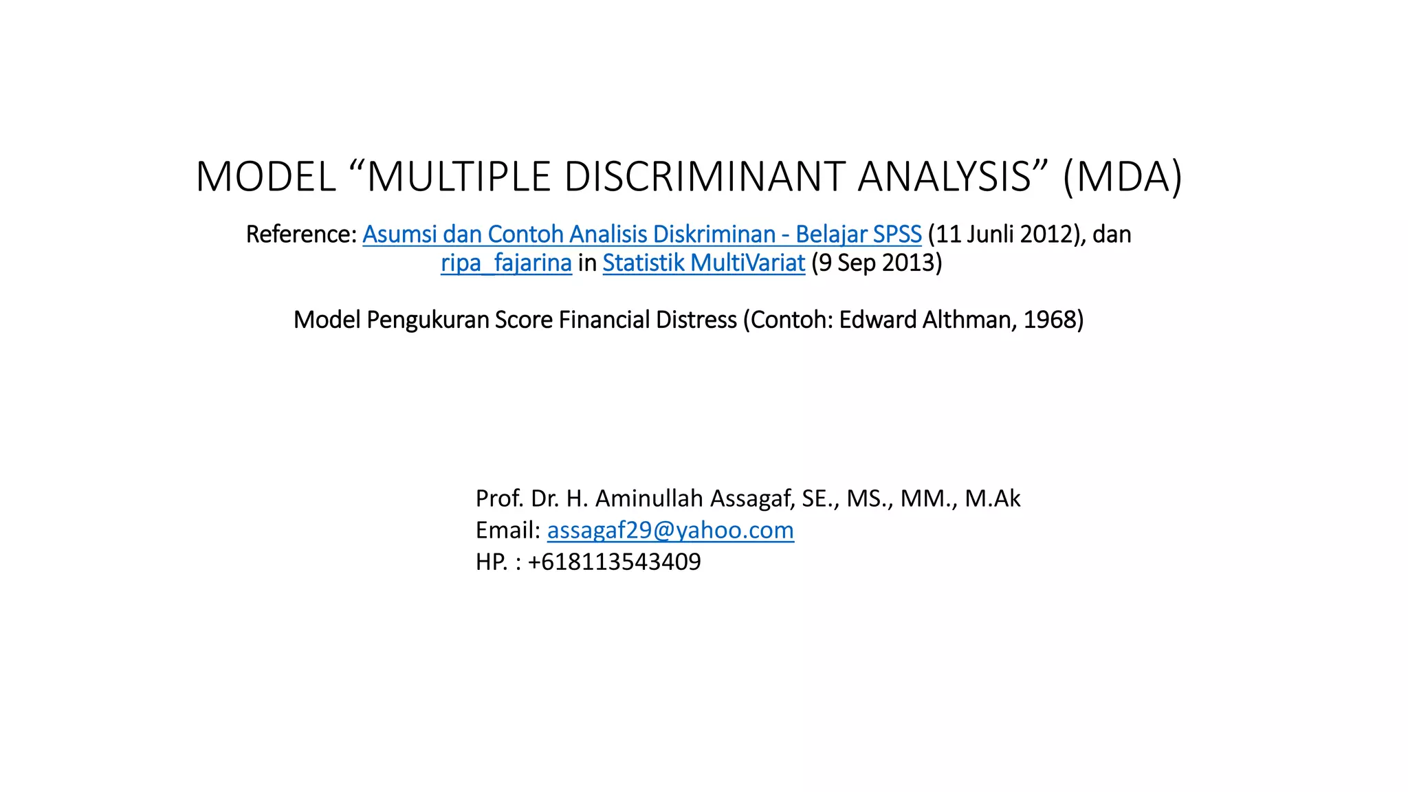 38 model multiple discriminant analysis (mda) | PPTX