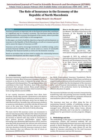 The Role of Insurance in the Economy of the Republic of North Macedonia ...