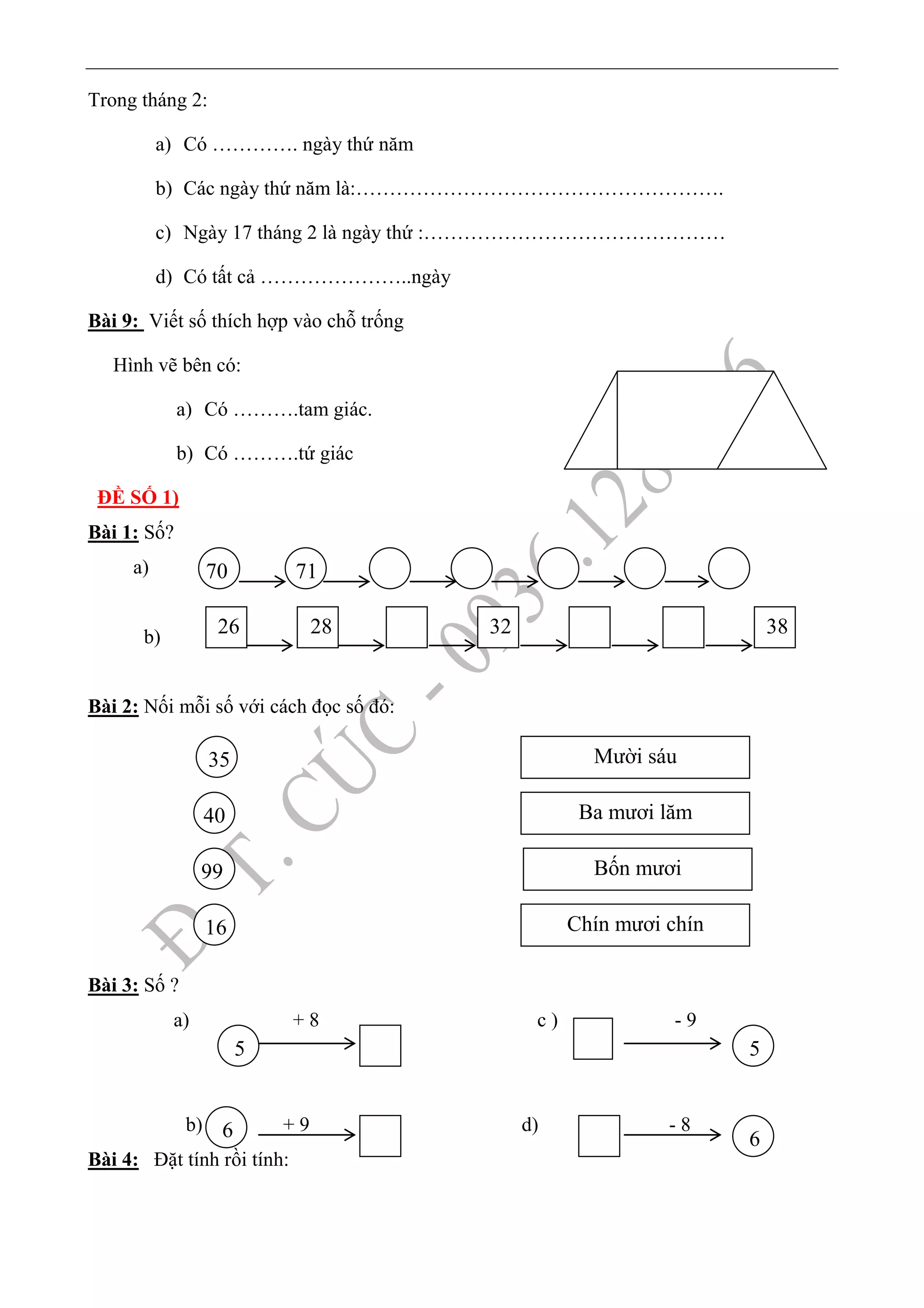 38 đề thi Toán học kỳ 1 lớp 2 | PDF