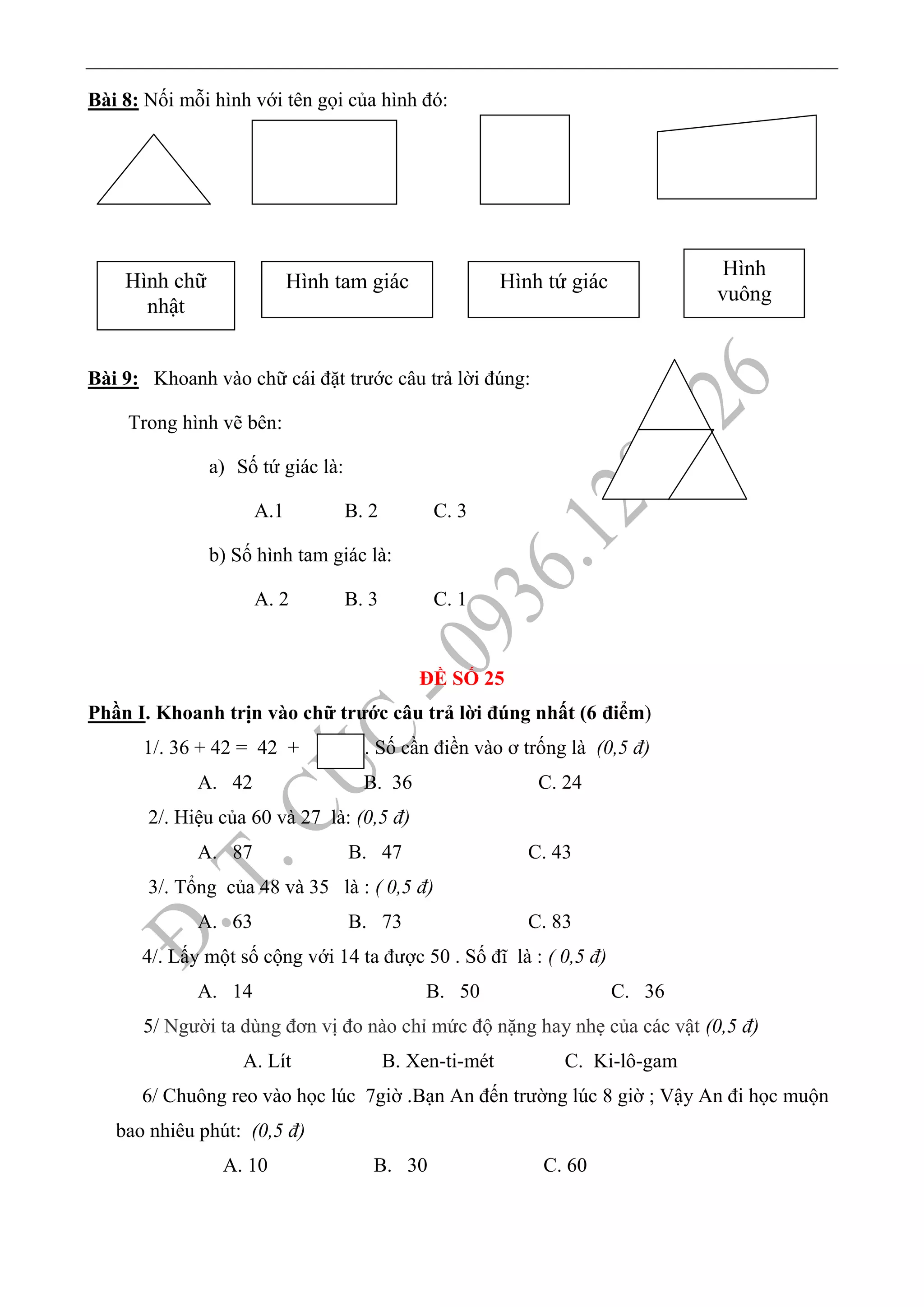 38 đề thi Toán học kỳ 1 lớp 2 | PDF