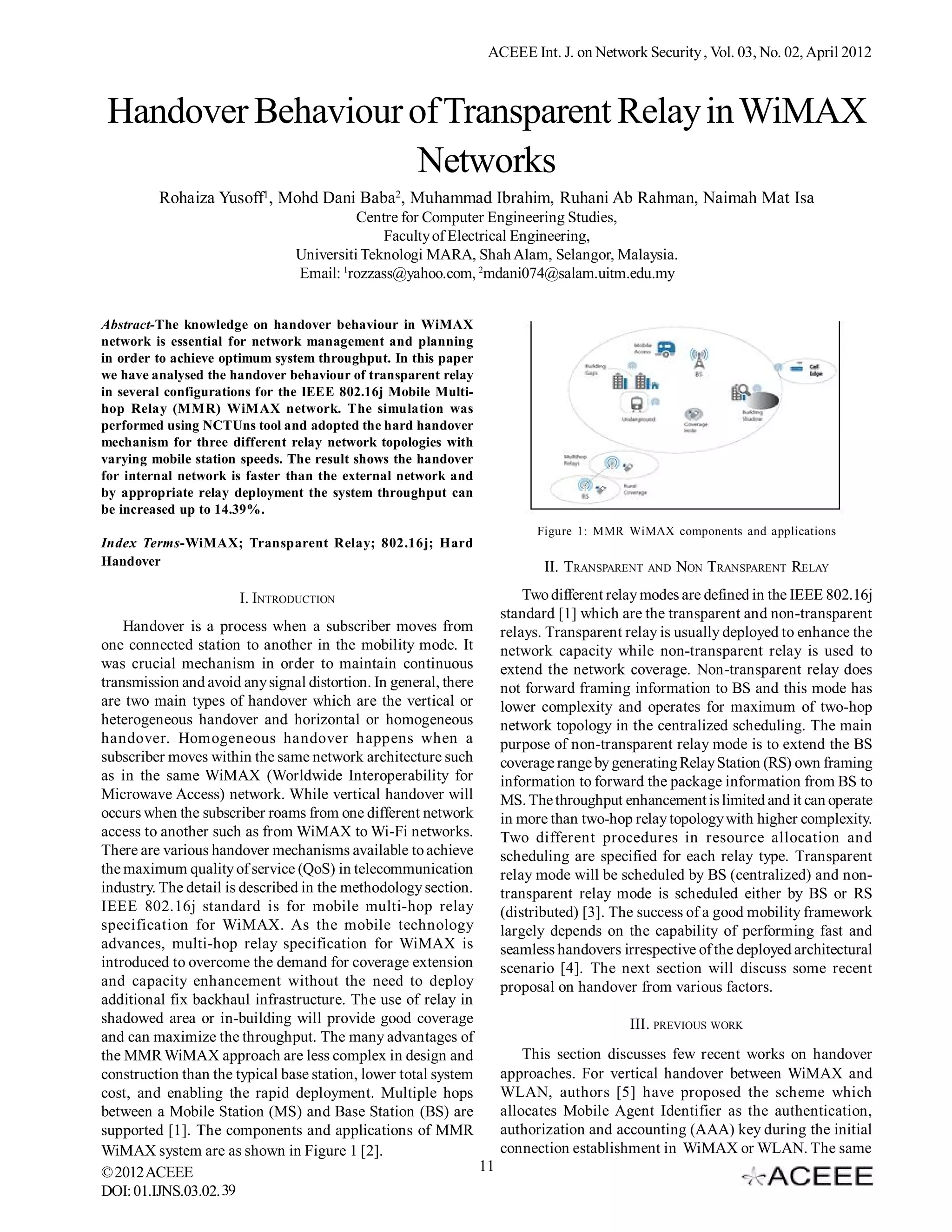 Handover Behaviour of Transparent Relay in WiMAX Networks | PDF