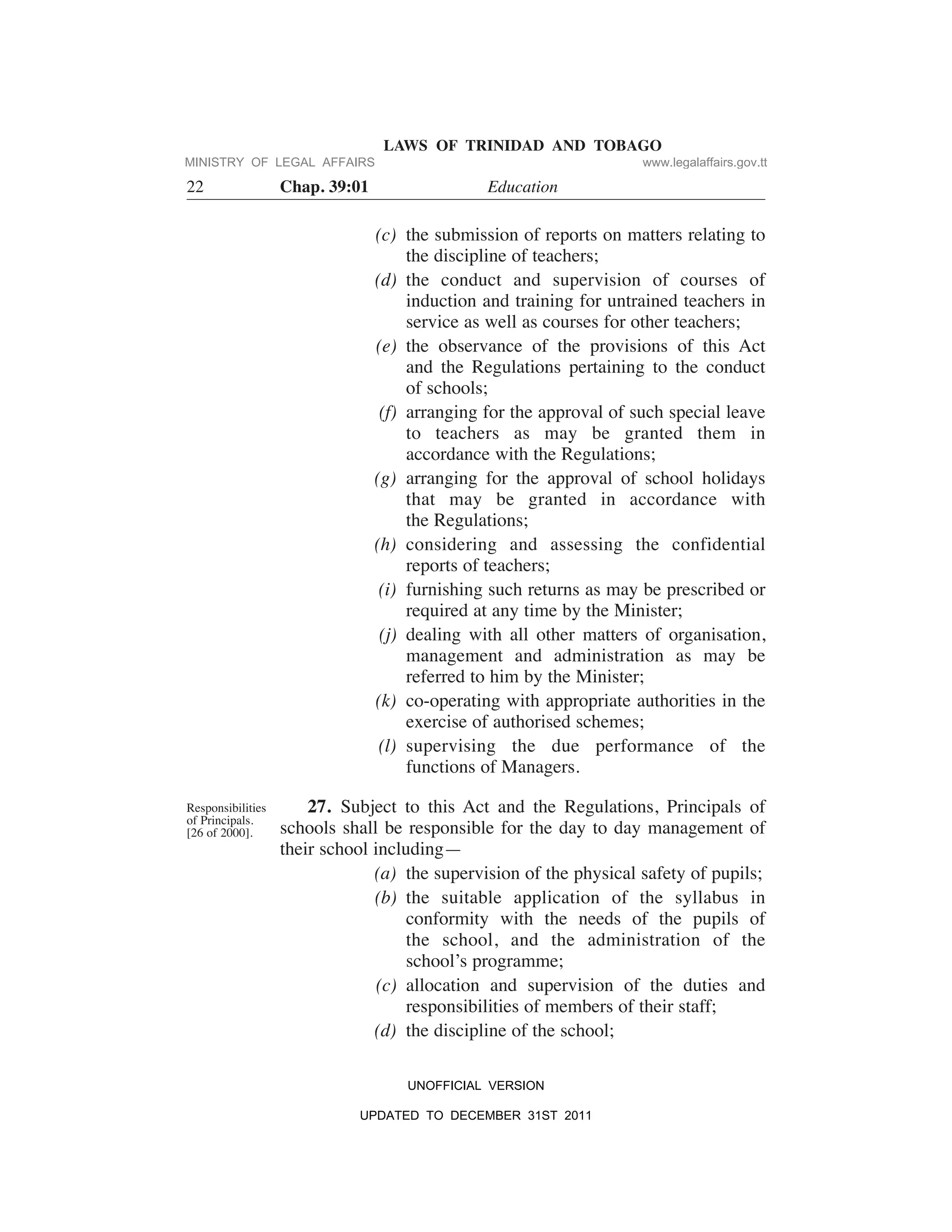 Education Act of Trinidad and Tobago updated to Dec 31st 2011 | PDF
