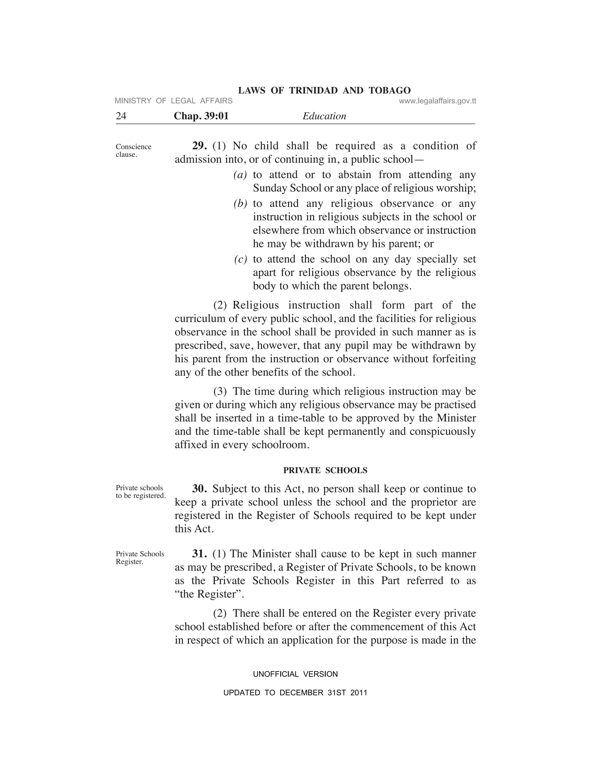 Education Act of Trinidad and Tobago updated to Dec 31st 2011 | PDF