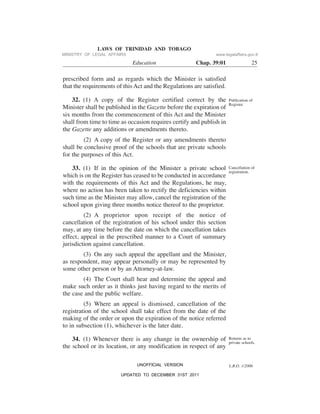 Education Act of Trinidad and Tobago updated to Dec 31st 2011 | PDF