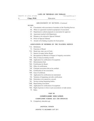 Education Act of Trinidad and Tobago updated to Dec 31st 2011 | PDF