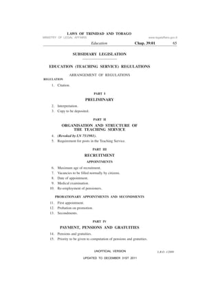 Education Act of Trinidad and Tobago updated to Dec 31st 2011 | PDF
