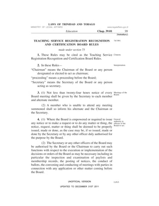 Education Act of Trinidad and Tobago updated to Dec 31st 2011 | PDF