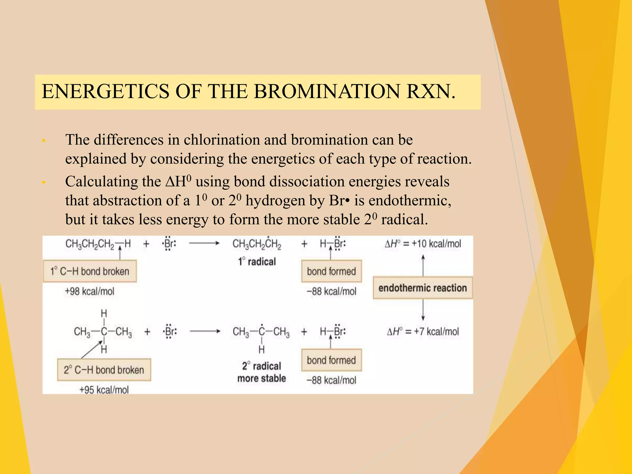 Halogenation CL, BR, F, I, FREE RADICALS, ADDITION TO ALKENES AND ALYENES | PPTX