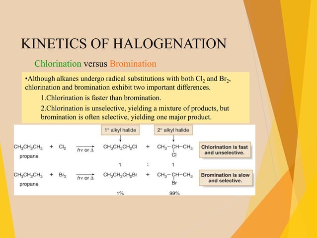 Halogenation CL, BR, F, I, FREE RADICALS, ADDITION TO ALKENES AND ALYENES | PPTX | Chemistry ...