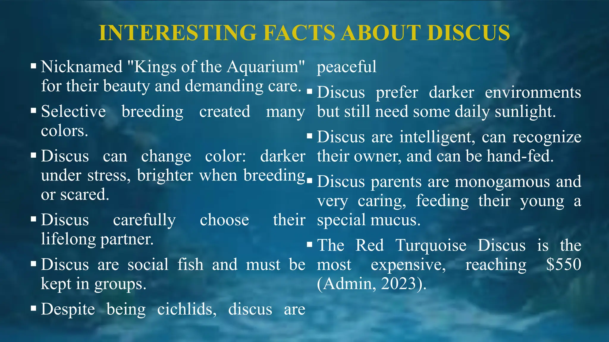 DISCUS FISH Introduction Morphology and its behaviour characteristics ...