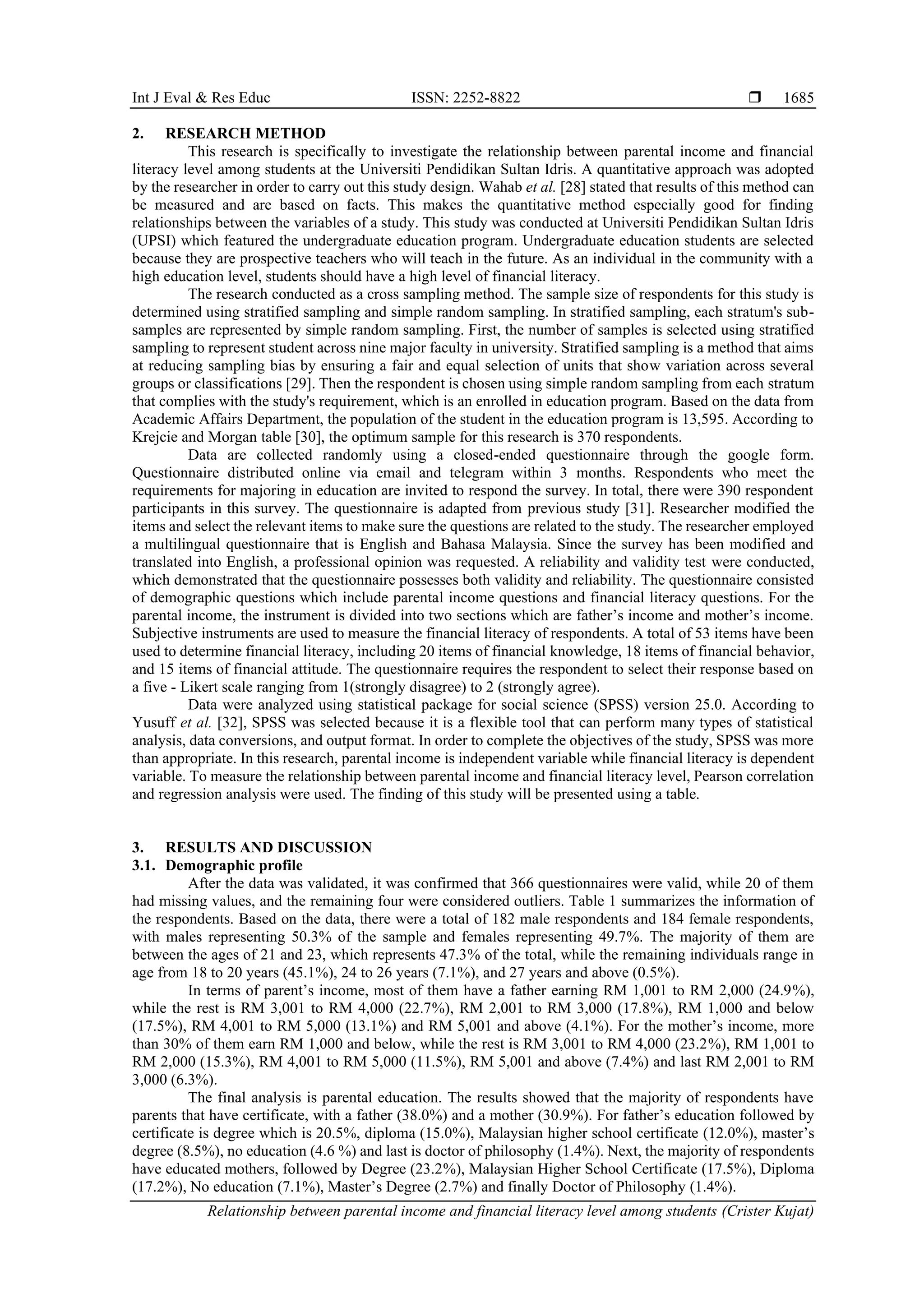 Relationship between parental income and financial literacy level among ...