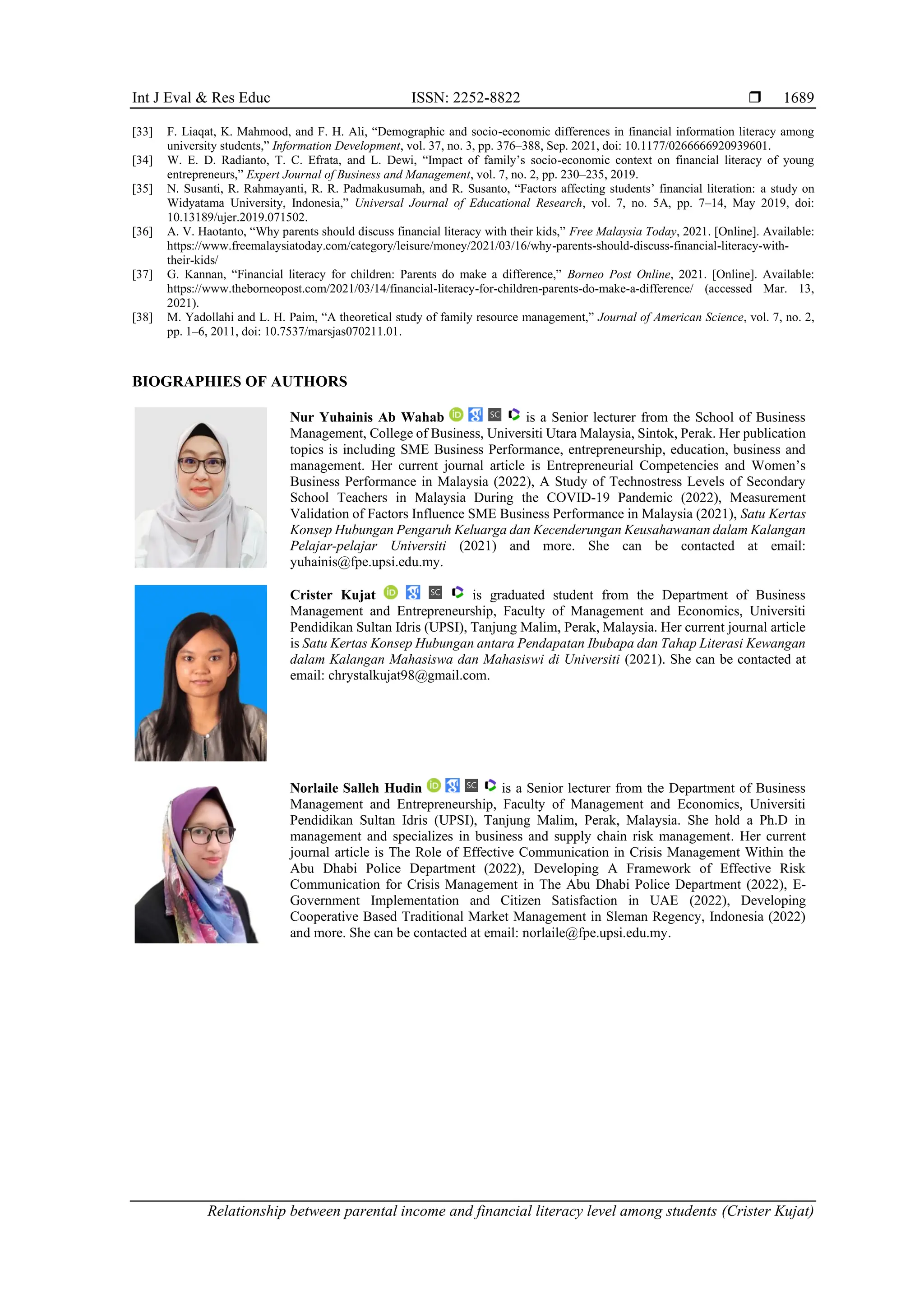 Relationship between parental income and financial literacy level among students | PDF