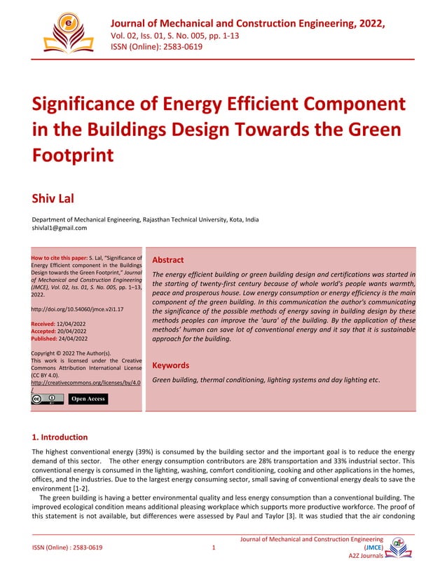 Significance of Energy Efficient Component in the Buildings Design ...