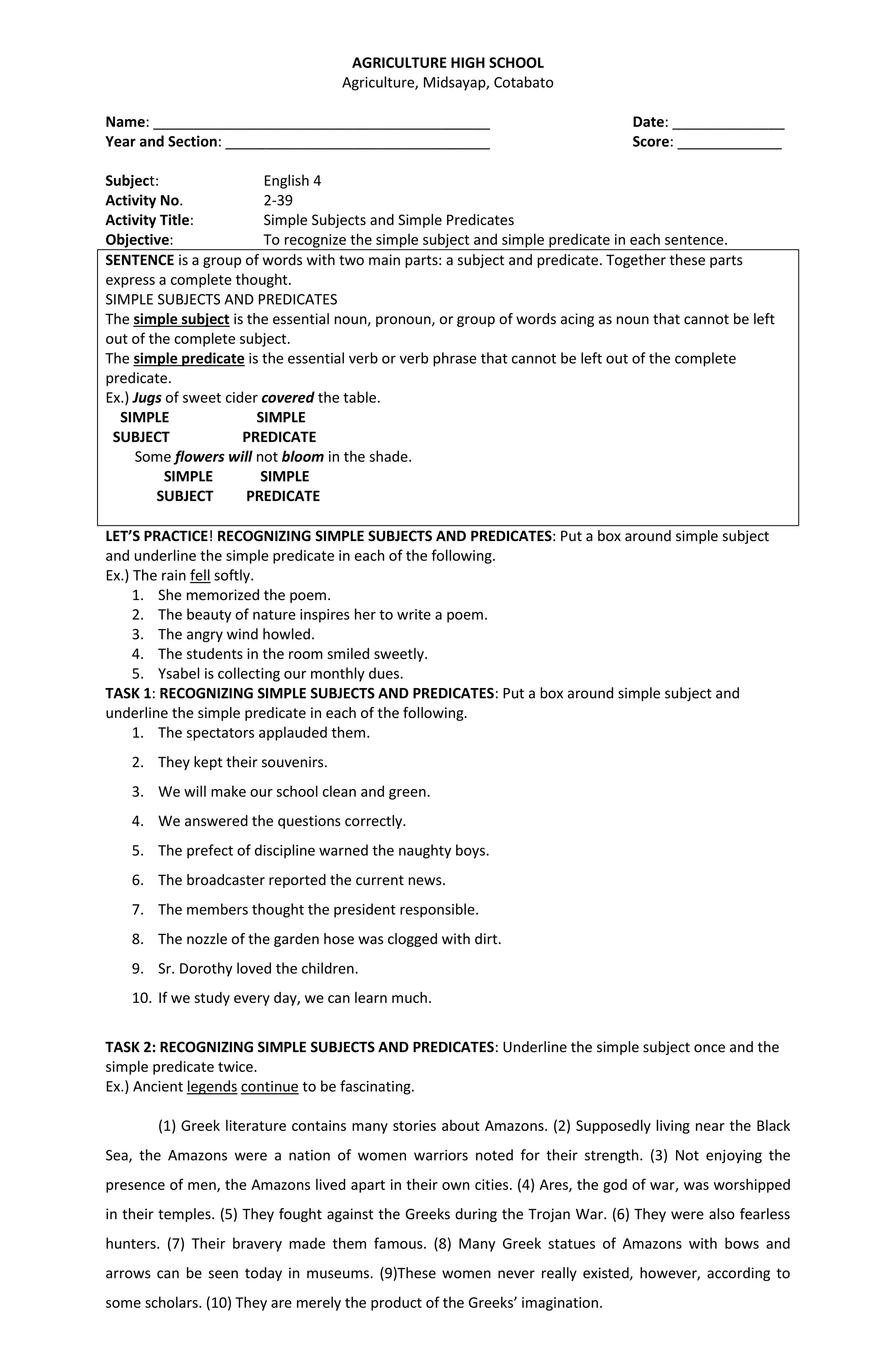 39 simple subject-predicate | PDF