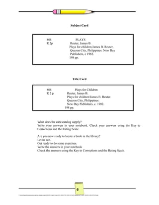 Card Catalog for Grade VI & V sss | PDF