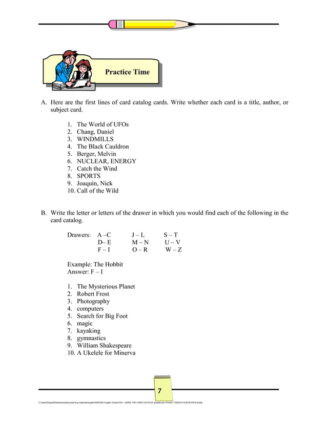 Card Catalog for Grade VI & V sss | PDF | Books and Literature