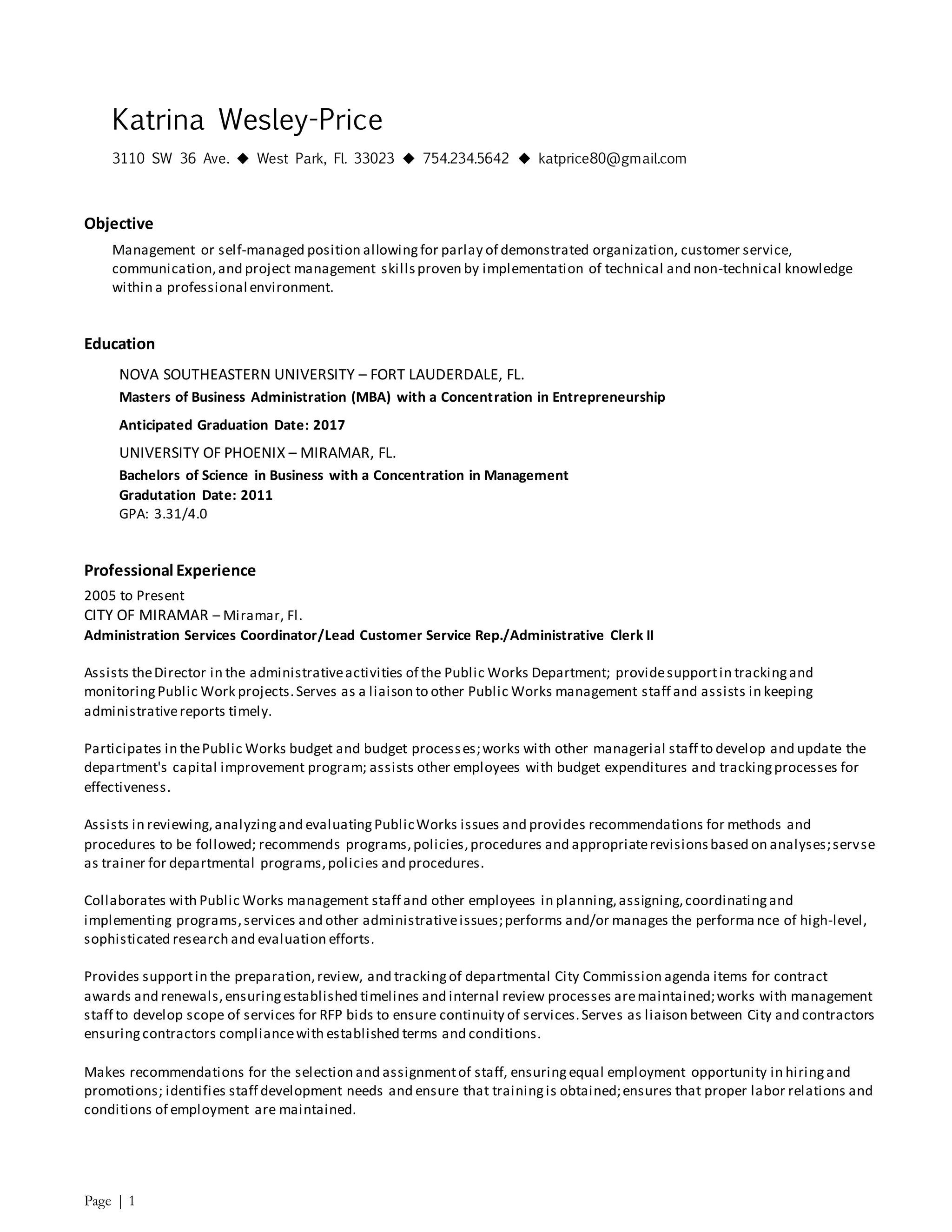 Katrina Price -Professional Resume | DOCX