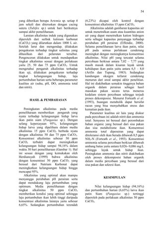 PENGARUH ALKALINITAS TERHADAP KELANGSUNGAN HIDUP DAN PERTUMBUHAN LARVA ...