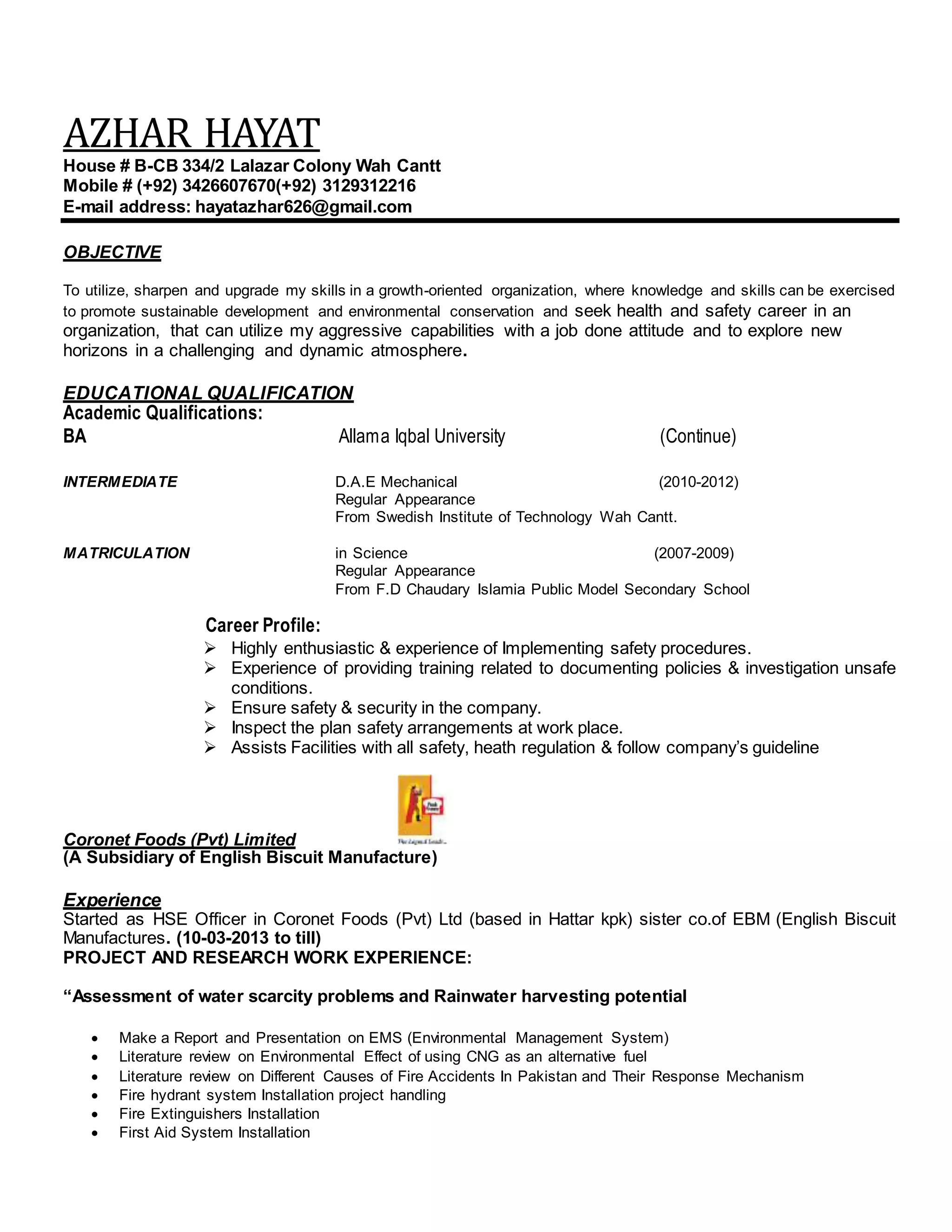 Azhar Cv For Safety Field | DOCX