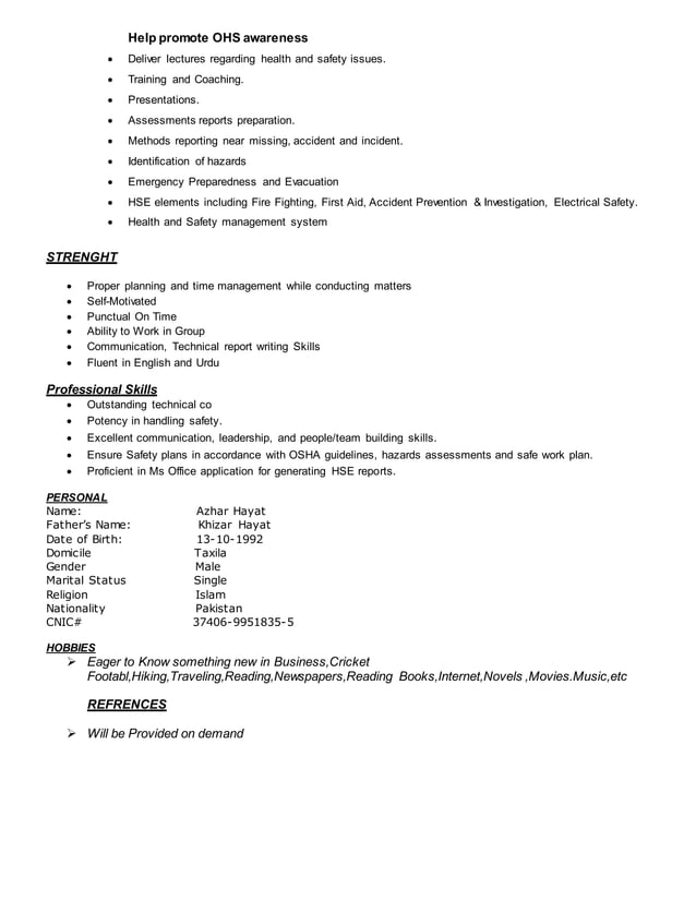 Azhar Cv For Safety Field | DOCX | Business Administration | Business