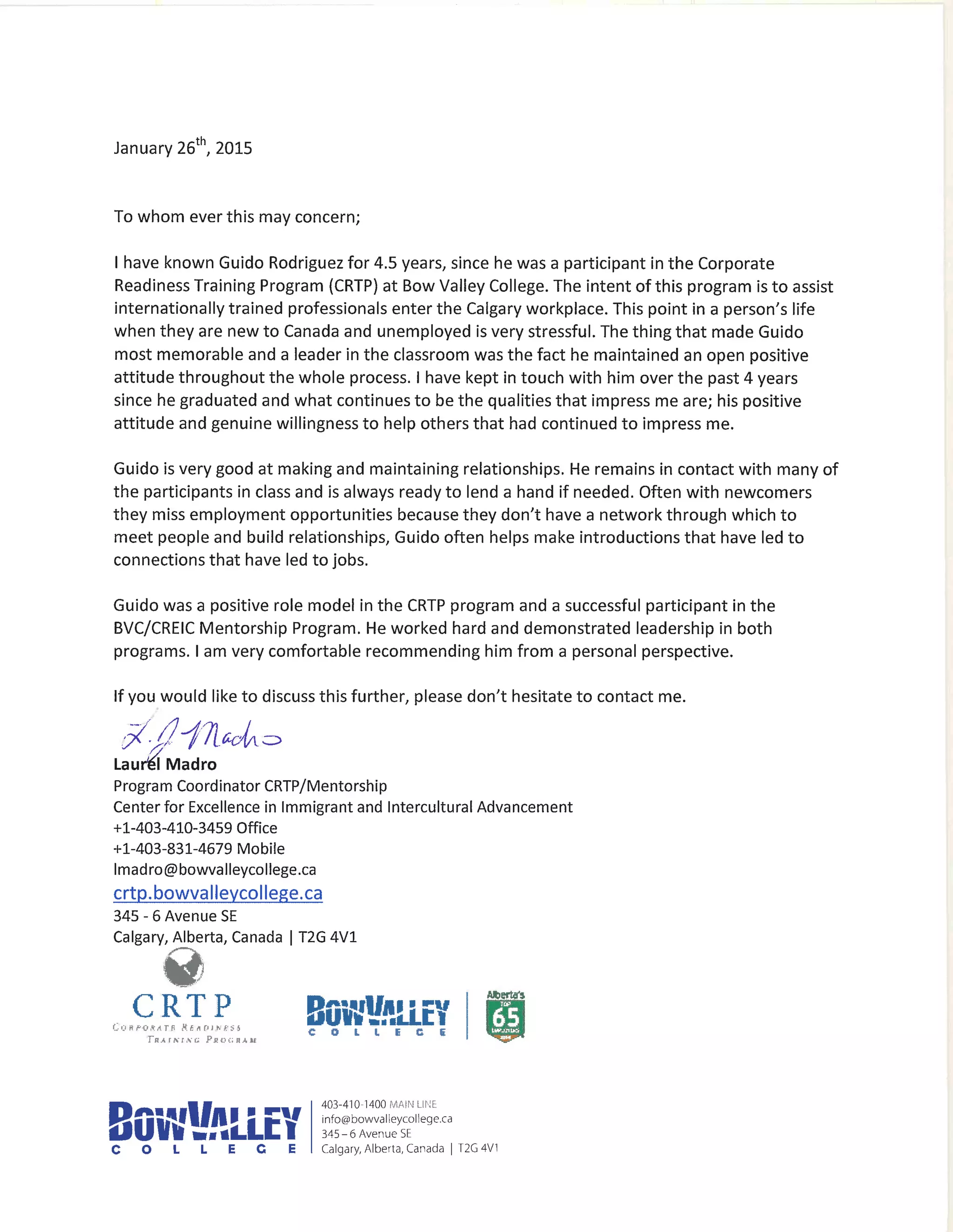 CRTP Reference Letter | PDF