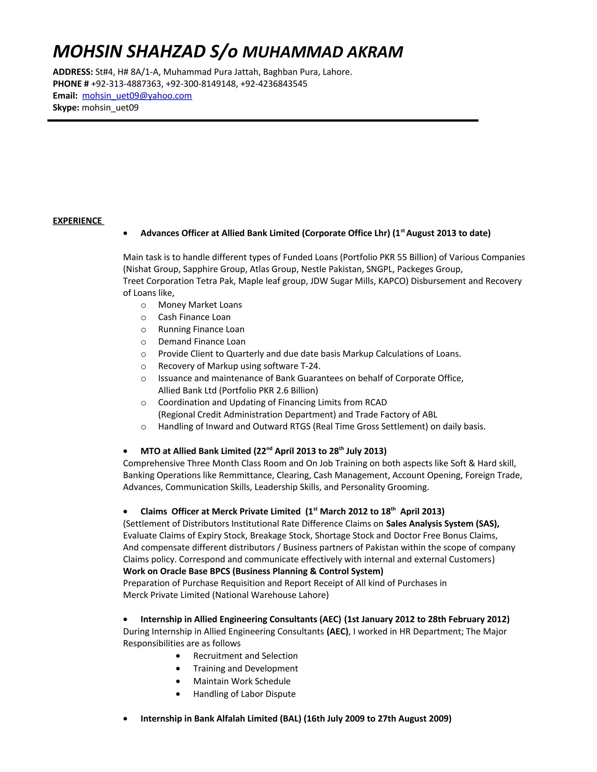 MOHSIN SHAHZAD-CV | PDF