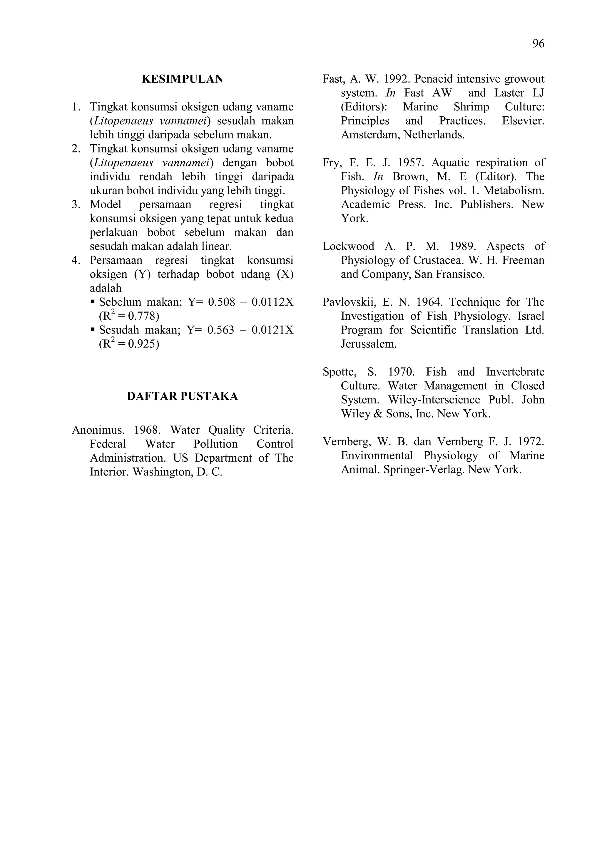 TINGKAT KONSUMSI OKSIGEN UDANG VANAME (Litopenaeus vannamei) DAN MODEL ...