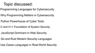 Scope of programming languages for cybersecurity | PPTX