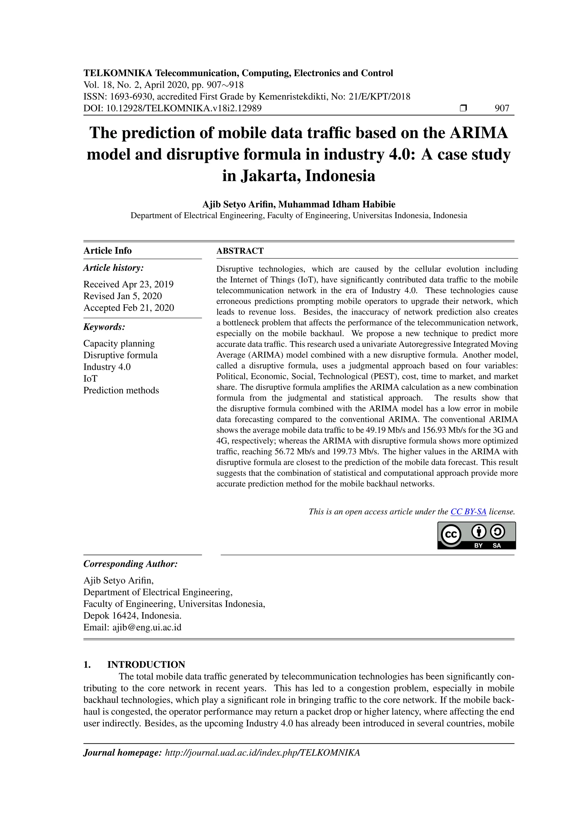 The Prediction Of Mobile Data Traffic Based On The Arima Model And