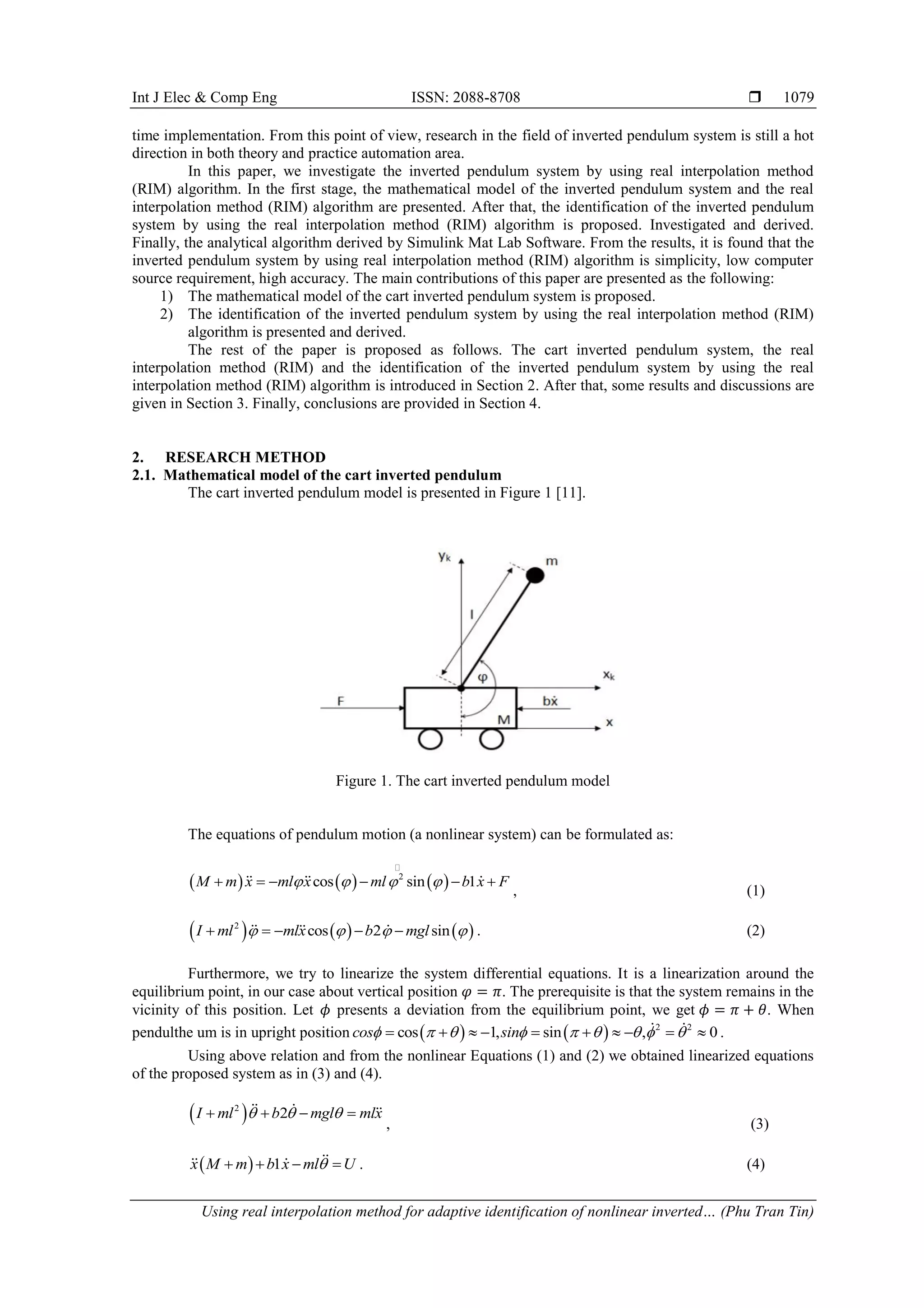 Using real interpolation method for adaptive identification of nonlinear inverted pendulum ...