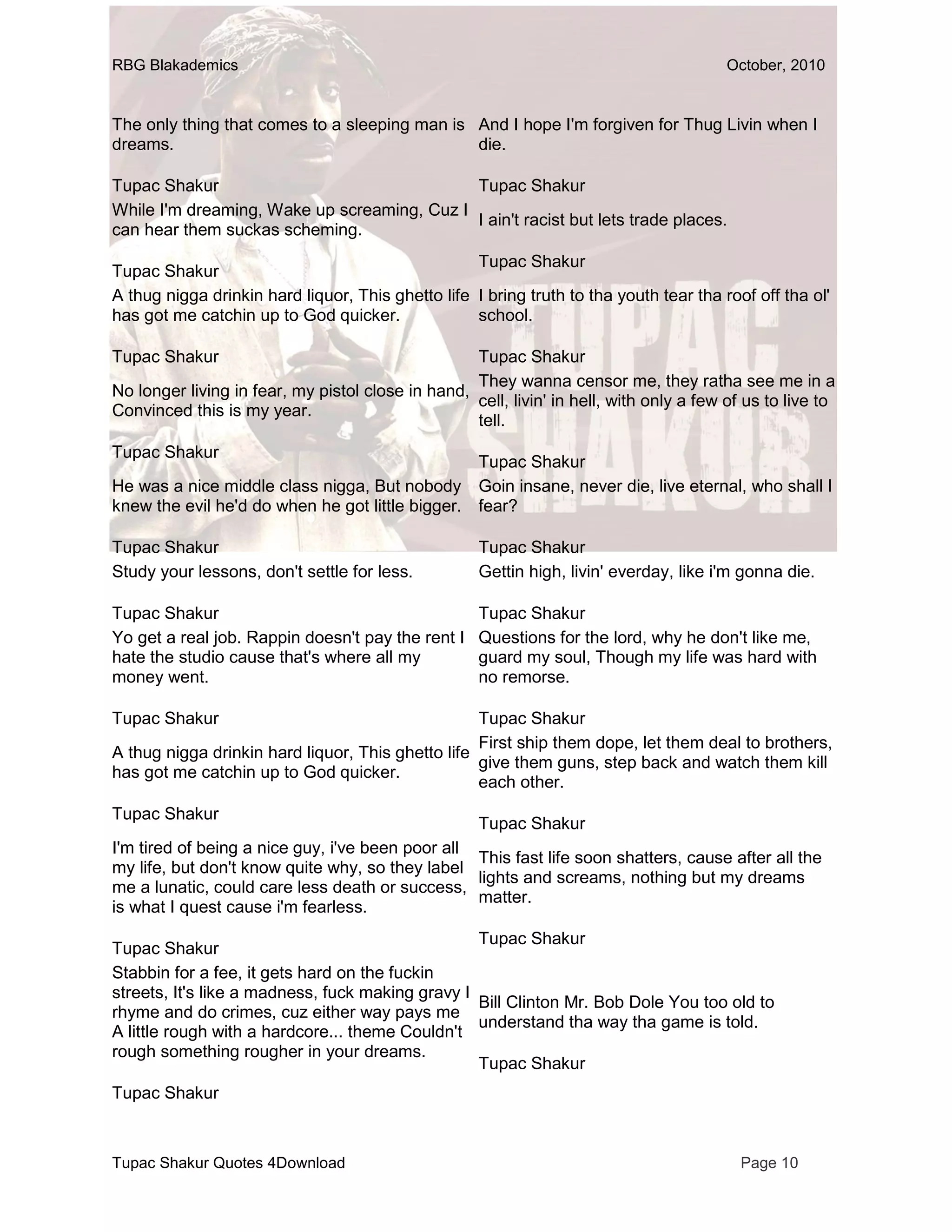 Tupac Shakur Quotes 4Download: The Life, The Legend, The Struggle | PDF