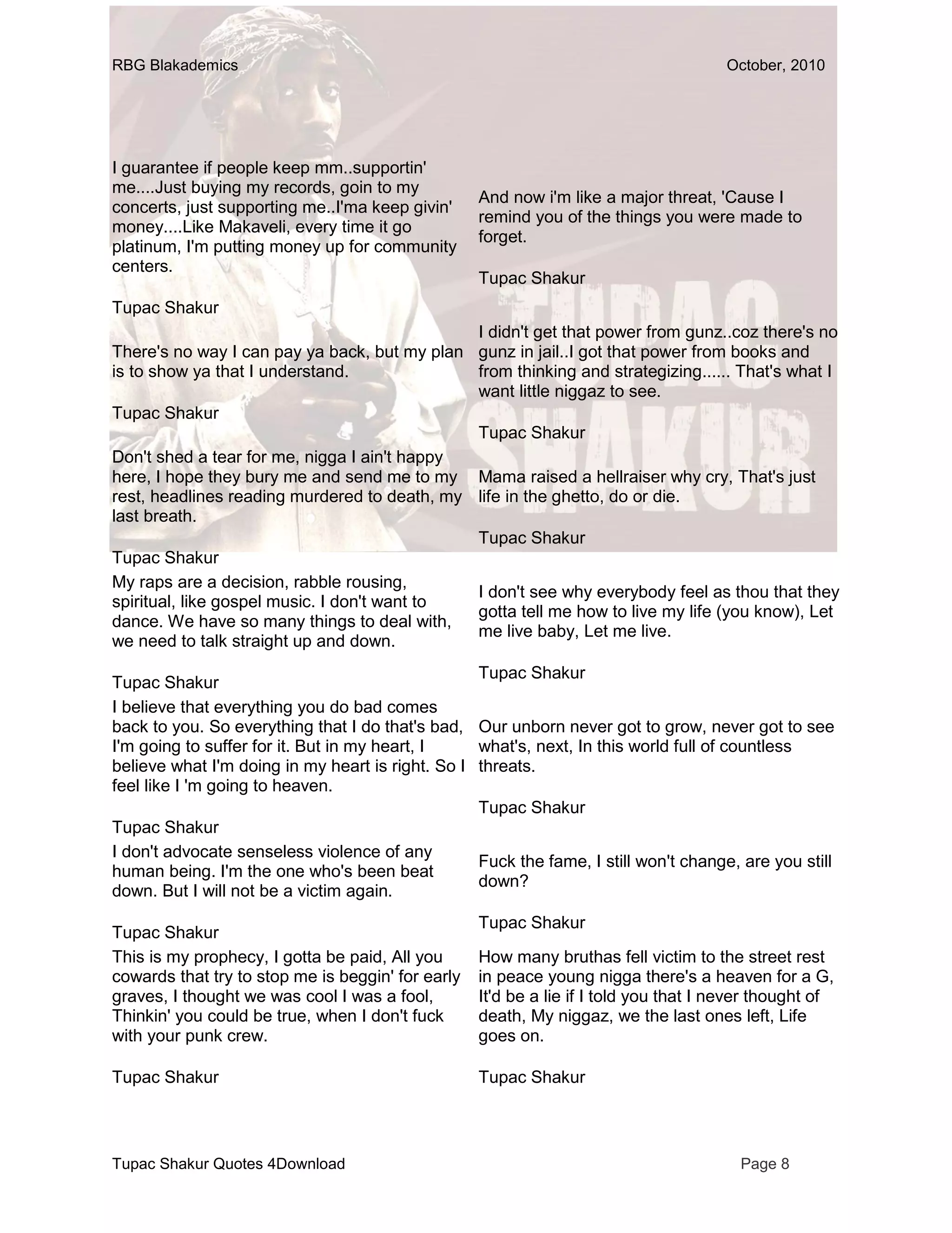 Tupac Shakur Quotes 4Download: The Life, The Legend, The Struggle | PDF