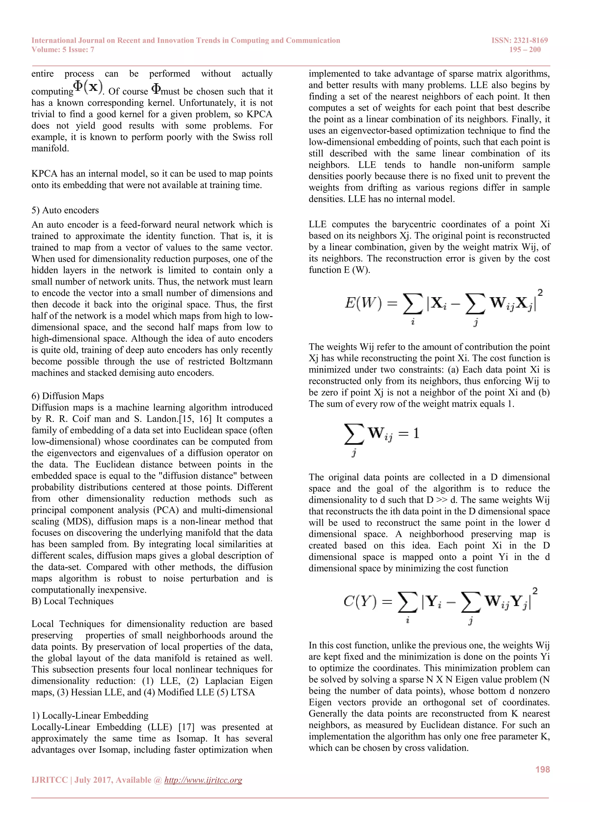 A Review on Non Linear Dimensionality Reduction Techniques for Face ...
