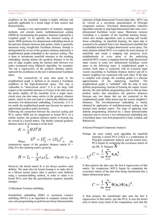 A Review on Non Linear Dimensionality Reduction Techniques for Face Recognition | PDF