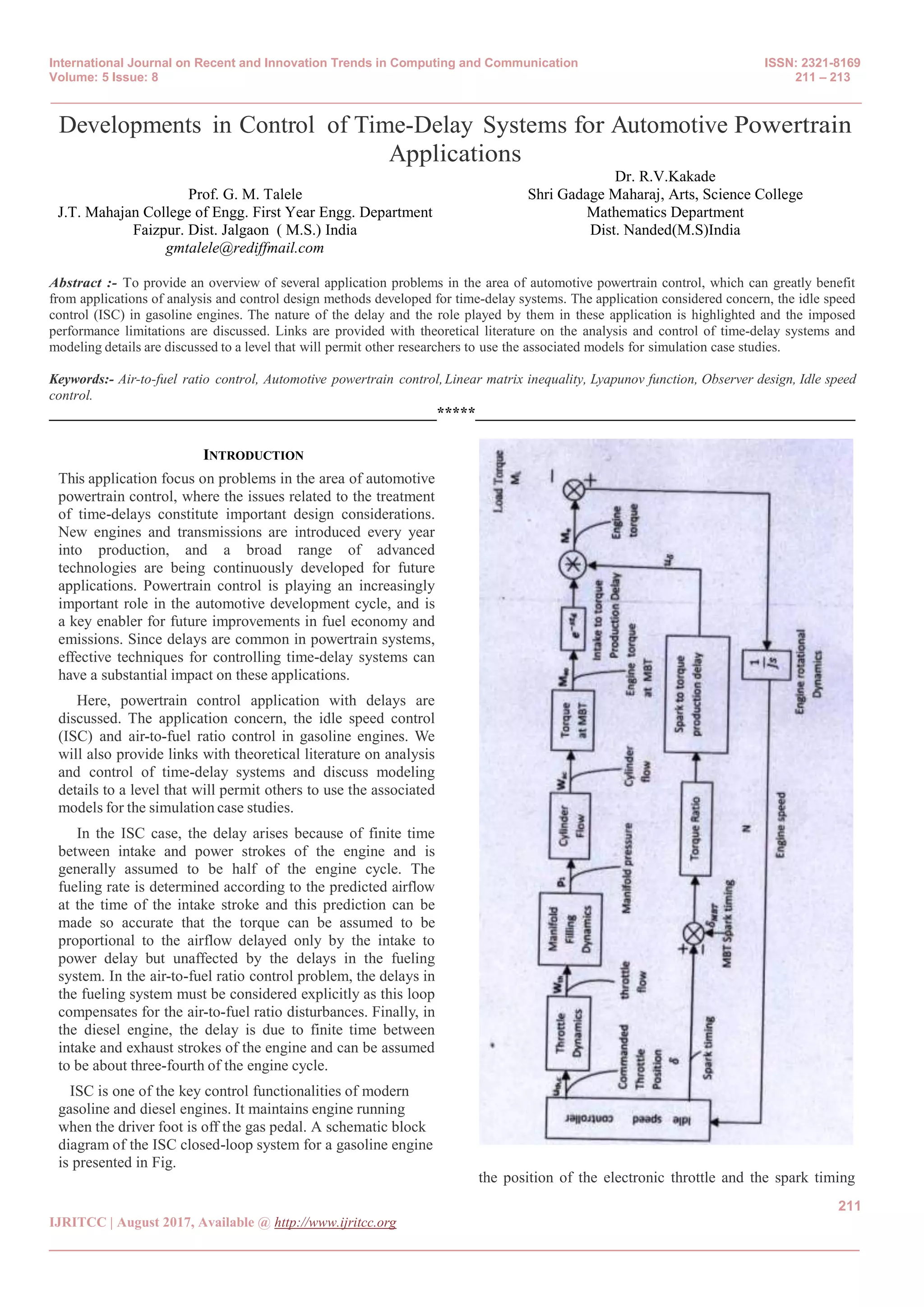 Developments in Control of Time-Delay Systems for Automotive Powertrain ...