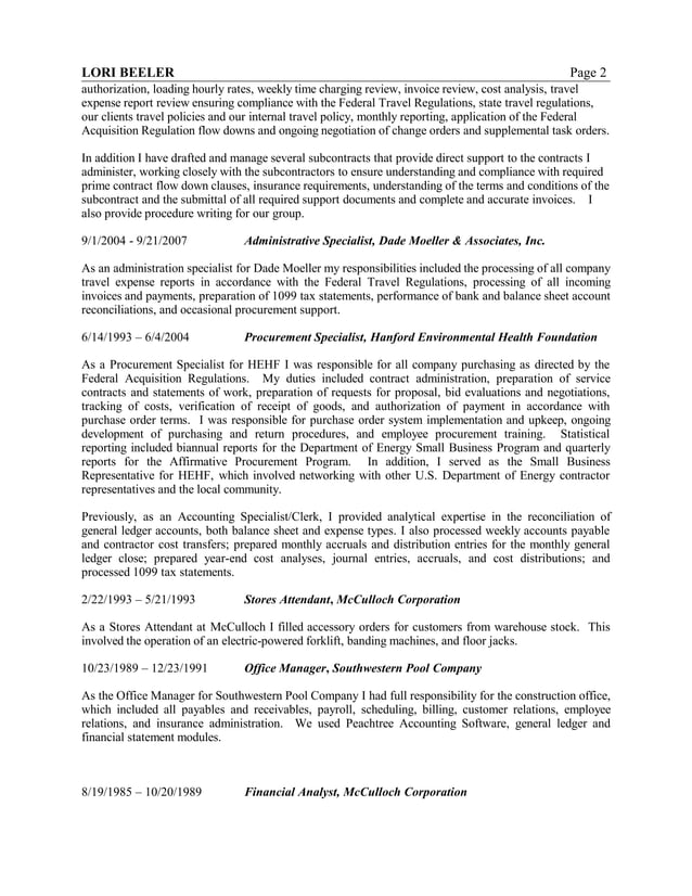 Resume Lori Beeler 6-2015 Port Ludlow | PDF