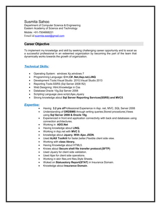 Resume_Susmita | DOC | Databases | Computer Software and Applications