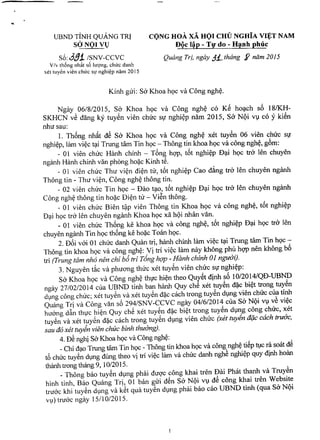 Sở Khoa học và Công nghệ Quảng Trị thông báo tuyển dụng đặc cách vào viên chức năm 2015 | PDF