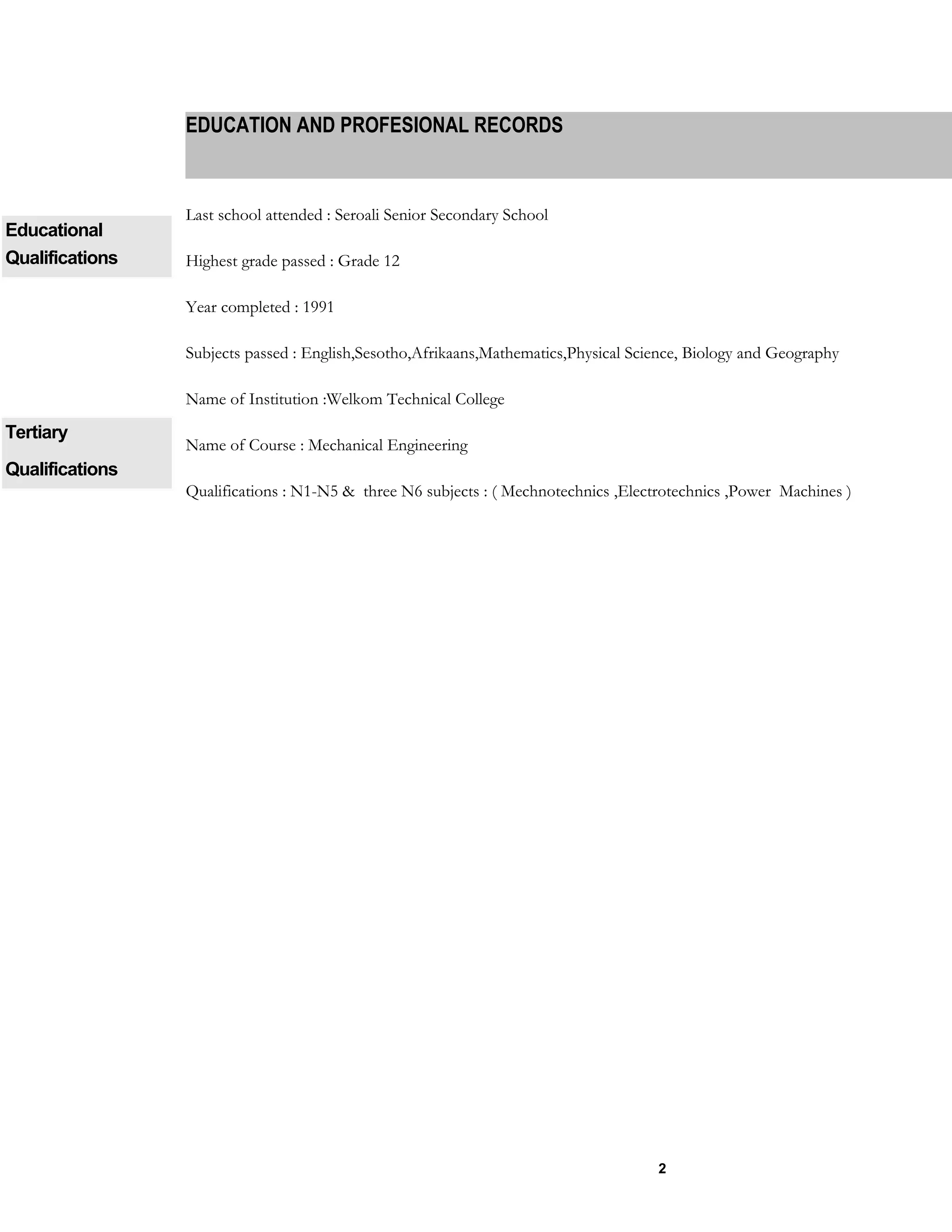 Willy Matela CV 2009 | PDF