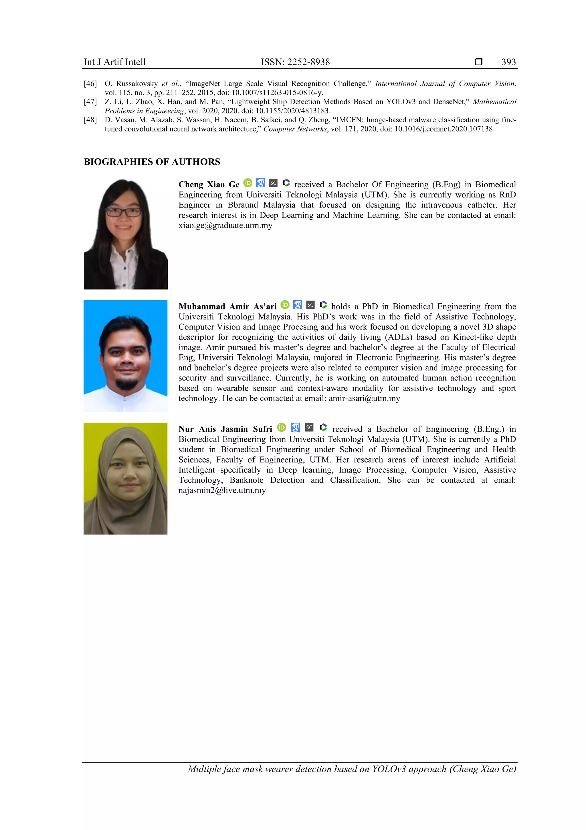 Multiple face mask wearer detection based on YOLOv3 approach | PDF