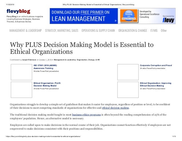[Whitepaper] Why PLUS Decision Making Model is Essential to Ethical O…
