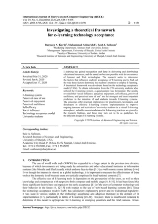 Investigating a theoretical framework for e-learning technology ...