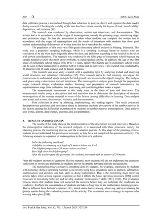 Metacognition analysis of five grade students in elementary school on ...