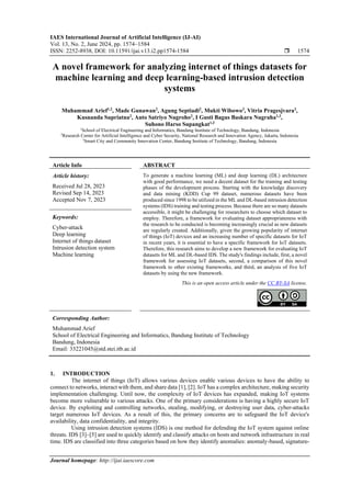 A novel framework for analyzing internet of things datasets for machine ...