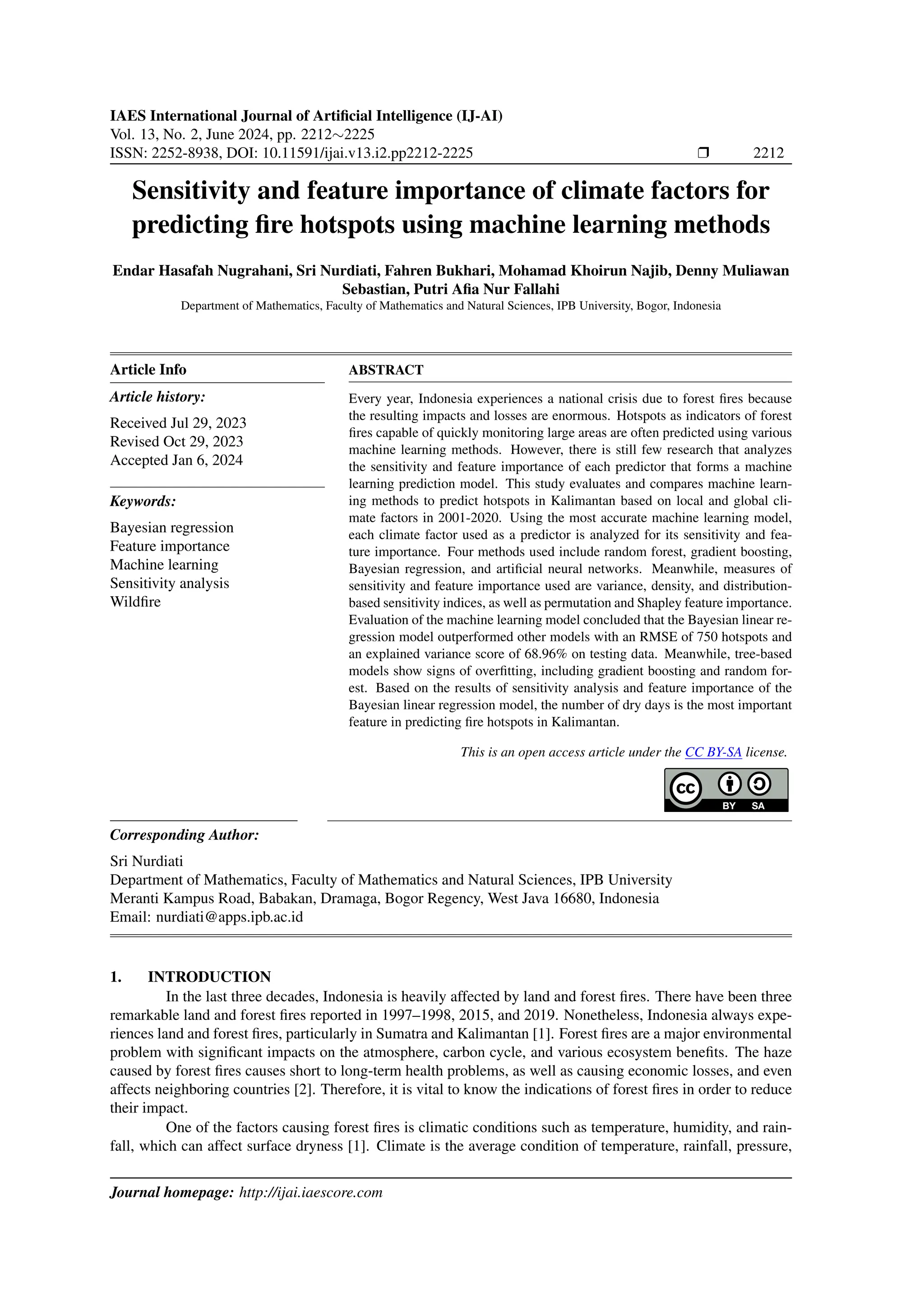 Sensitivity and feature importance of climate factors for predicting ...