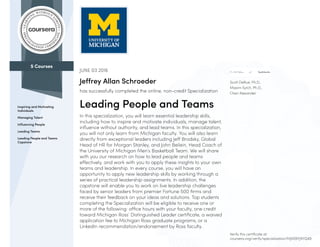 U of M Leading People and Teams Specialization Completion Certficate | PDF