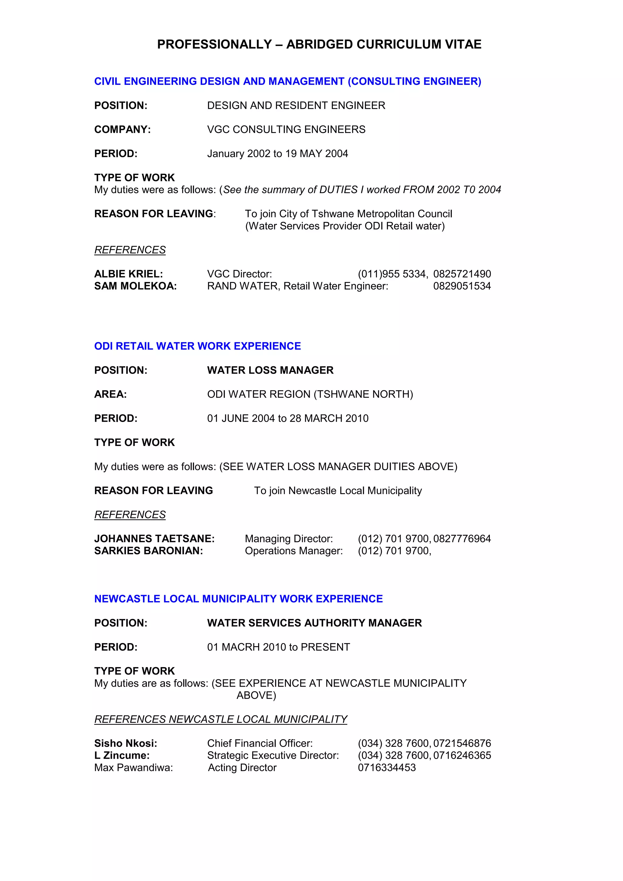 Nkululeko Ncube CV.doc ABRIDGED | PDF