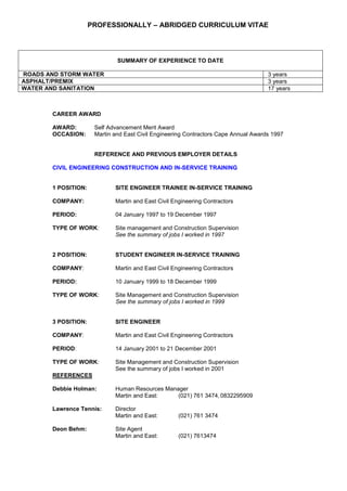 Nkululeko Ncube CV.doc ABRIDGED | PDF